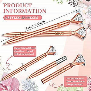 50 Pcs Bridal Shower Diamond Pens Bridal Shower Favors Diamond Pens Bulk Rose Gold Pens Bride Weeding Cute Pens Bling Metal Ballpoint Pen Kawaii Bridesmaid Pen for Women Baby Shower Party Favors Gifts