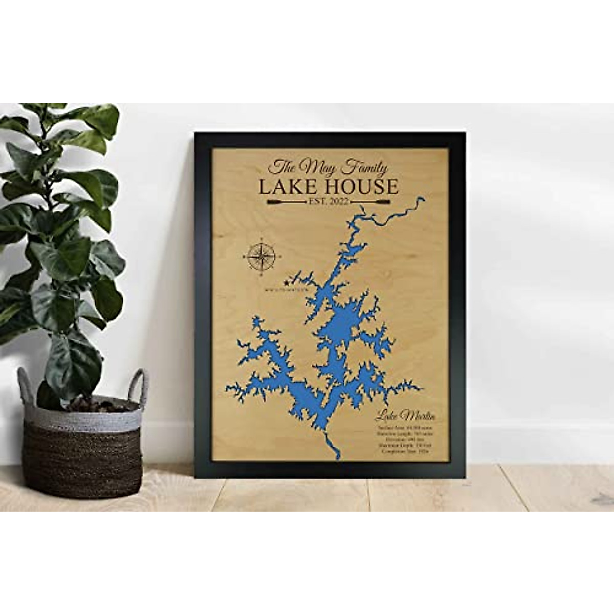 Personalized House Decor Wood Lake Map of Any Lake - Customized Handmade Gifts for Lake House Wall Decor