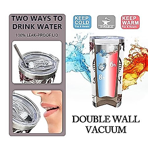 Zzkol Halloween Spooky Vibes Skeleton Tumbler with Lid and Straw, Rose Flower Skull Ghost Spider Web Stainless Steel Travel Coffee Cup, 20oz Gothic Double Wall Vacuum Insulated Mug Halloween Gifts