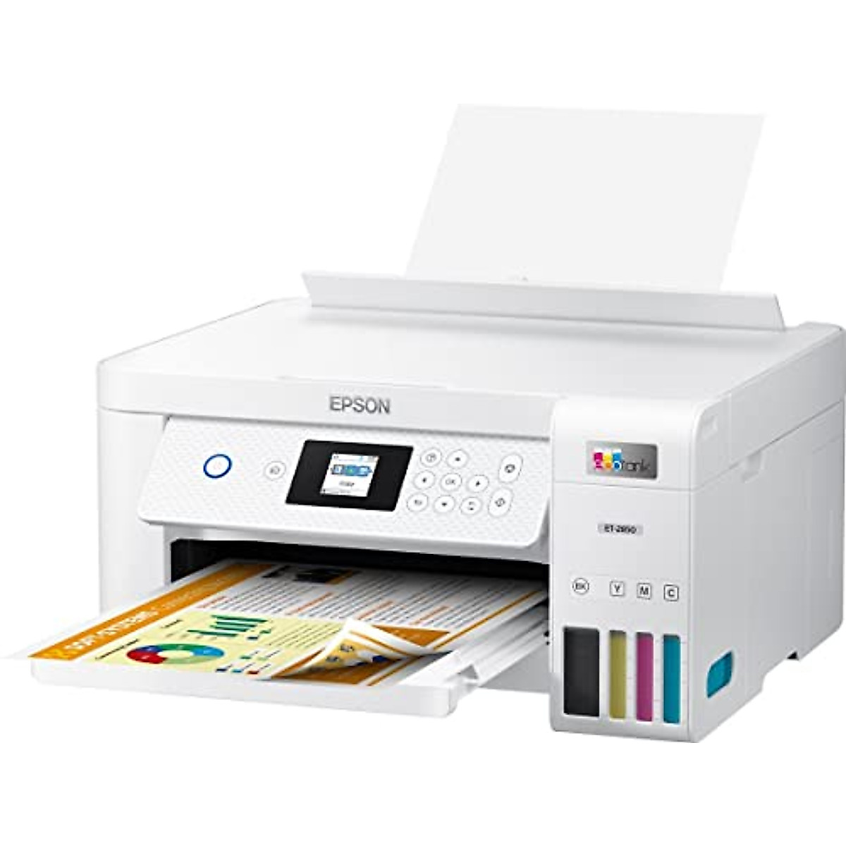 Epson EcoTank ET-2850 Wireless Color All-in-One Cartridge-Free Supertank Inkjet Printer, White - Print Scan Copy - 1.44" LCD Display, 10 ppm, 4800 x 1200 dpi, 2-Sided Printing, Voice-Activated