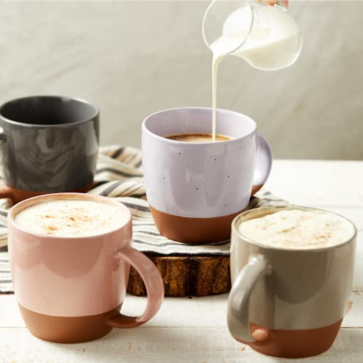 Ceramic Coffee Mugs Set of 6, Gencywe 16oz Coffee Cups with Handle, Large Latte Mug, Big Mug for Women, Men, Great for Tea, Cocoa or Hot Chocolate, Microwave Safe, Modern, Unique Style for Any Kitchen