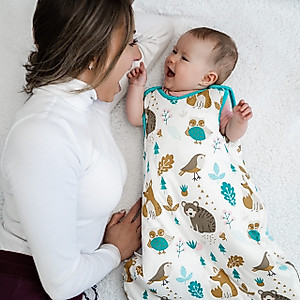 Baby Sleep Sack Sleeveless Wearable Blanket for Girls & Boys Two-Way Zipper Soft Organic Cotton Pajamas with Woodland Pattern (12-24 Months)