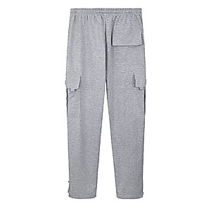 GYMBULLFIGHT Men's Cargo Sweatpants Loose Fit Pants Joggers for Men with Pockets, Open Bottom Drawstring Grey