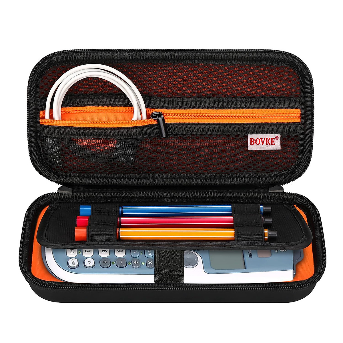 BOVKE Hard PU Graphing Calculator Carrying Case for TTexas Instruments TI-30XS Multiview/TI-34 Multiview/TI-36X Pro Scientific Calculator, Extra Pocket for USB Cables Pens Other Items, Black