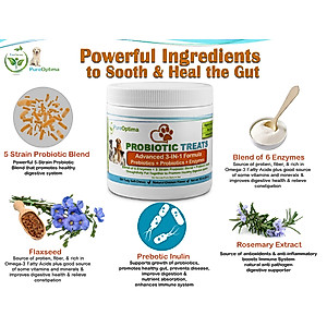 PureOptima Probiotics Chews for Dogs, Digestive Enzymes + Prebiotics Improves Digestion, Diarrhea, Constipation, Gas, Bad Breath, Leaky Gut, Allergy Immunity Daily Supplement 120 Counts