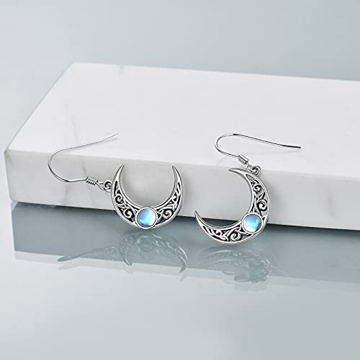 POPLYKE Moonstone Earrings for Women Crescent Moon Sterling Silver Celtic Irish Jewelry Hypoallergenic Gifts for Girl Mother Daughter Sister