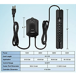 JamgoZoo Aquarium Heater with Thermostat: 100W/200W/300W/500W Fish Tank Heater, 200W Submersible Fresh & Saltwater Heater for Fish Tank with External Temperature Smart LED Display Controller