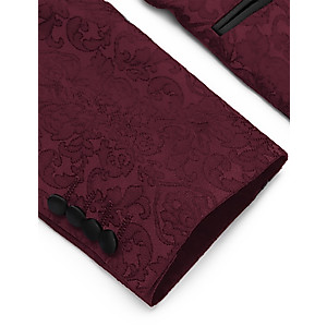 COOFANDY Men's Floral Tuxedo Suit Jacket Dinner Jacket Party Prom Wedding Blazer Jackets, Wine Red, XX-Large