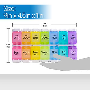 RMS Weekly and Daily Pill Organizer - 7 Day Pill Planner, Dispenser Case for Medication, Vitamin Supplements with Easy Press Open Design and Large Capacity (Twice Per Day)