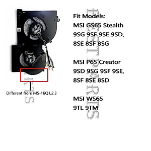 Bestparts New Genuine CPU+GPU Cooling Fan Replacement for MSI GS65 Stealth (Does Not fit Stealth Thin Series) P/N: BS5005HS-U3I BS5005HS-U3J DC5V 0.5A Fan Dual Fans
