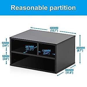 FITUEYES Printer Stands with Storage, Desktop Office Printer Riser Shelf with 3 compartments, 2-Tier Wood Paper Desk Organizers for Home Workspace, Black, DO304001WB