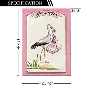It's a Girl Flamingo Graden Flag, Stork Garden Flag, Bird Flag Burlap Vertical 12.5 X 18 Double Sided Small Flags for Home Yard Indoor Outdoor Decoration