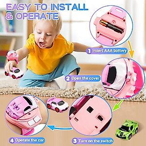 LOGOPLAY 2024 New Mini Remote Control Car Watch Toys, 2.4 GHz Cartoon RC Watch Racing Car, USB Charging Remote Control Car, Watch Car Hand Controlled Watch RC Car for Boys Girls Birthday Gift (Pink)
