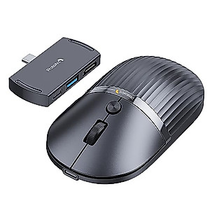 ProtoArc USB C Wireless Bluetooth Mouse, Multi-Device HubMouse for Business and Travel with Type C Hub Portable Silent Rechargeable Laptop Mouse for iPad, Tablet, MacBook, Surface Pro-Dark Gray