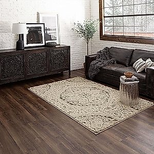 Mohawk Home Francesca Ornamental Medallion Light Gray 5' x 8' Shag Area Rug Perfect for Living Room, Dining Room, Office