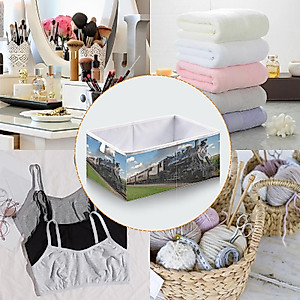 Steam Train Cube Storage Bin,Large Collapsible Organizer Storage Basket for Home Décor 11 x 11 x 11 in