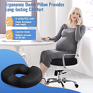 CloudBliss Donut Pillow Seat Cushion for Tailbone Pain Relief and Hemorrhoids, Memory Foam Seat Chair Cushion for Postpartum Pregnancy, Seat Cushions for Men and Women for Home & Office, (Black)