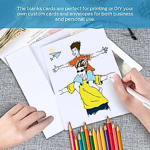 Ohuhu Blank White Cards and Envelopes 50 Pack, 5 x 7 Heavyweight Folded Cardstock and A7 Envelopes for DIY Greeting Cards, Wedding, Birthday, Invitations, Thank You Cards & All Occasion