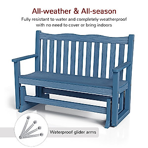 Stoog Patio Glider, 2-Person All-Weather HIPS Outdoor Glider Bench with 800 lbs Weight Capacity, Weatherproof Glider, Low Maintenance, Blue