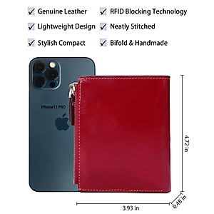 AINIMOER Women's RFID Blocking Leather Small Compact Bi-fold Zipper Pocket Wallet Card Case Purse with id Window (Waxed Red)