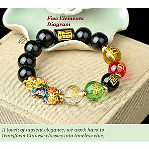 LOTONJT Feng Shui Wealth Bracelet Five Element Five Gods of Wealth Pixiu Bracelet Chinese Antique Style Metaphysical Jewelry Vietnamese Gold Pi Yao Crystal Bracelet,Style a