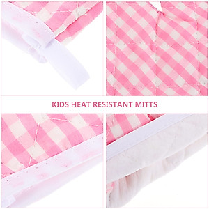 Mini Oven Mitts 2Pcs Children Microwave Gloves for Kids Play Kitchen Heat Resistant Cooking Mitts Anti Scald Baking Gloves for Boys Girls