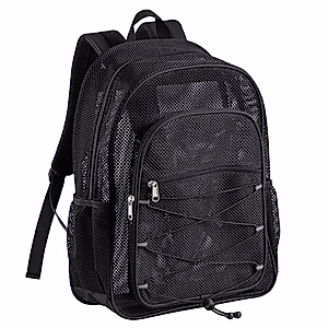Heavy Duty Mesh Backpack, See Through College Student Backpack, Semi-transparent Mesh Bookbag with Bungee and Comfort Padded Straps for Commuting, Swimming, Beach, Outdoor Sports