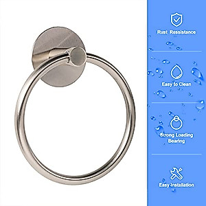No Drilling Self Adhesive Towel Holder, Stainless Steel Towel Ring, Bathroom and Kitchen Towel Rack (Brush Nickel)
