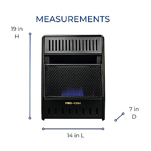 ProCom ML100TBAHR Ventless Propane Gas Blue Flame Space Heater with Thermostat Control for Living Room, Bedroom, Home Office, 10000 BTU, Heats Up to 300 Sq. Ft., Includes Wall Mount, Black