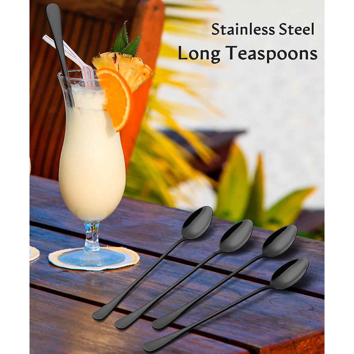 Lovingly Yours 7.5-Inch Long Handle Ice Tea Spoons, Ice Cream Spoons, Black Coffee Spoons, Long Spoons for Stirring, Stainless Steel Spoons for Dessert, Sundae, Shakes