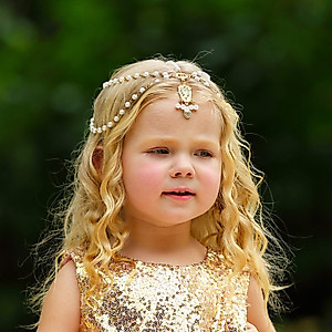 Golden Headband Princess Hair Chain For Little Girls Birthday,Wedding Party Dress Up(Style1)