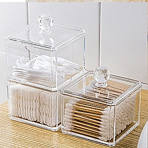 HAIJSEVR Square Stackable Organizer, Clear Acrylic Canister Set, Double Layer Storage Box, Cotton Ball Pad Swab Dispenser Holder, Make Up Pads Sponges, Hair Accessories Container