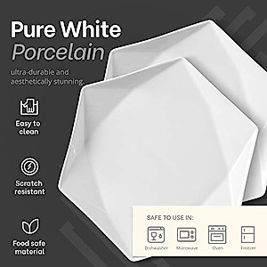 MITBAK 10.5" Bone China Dinner Plates | Set of 6 Elegant Diamond Shaped Natural White Dinnerware Set For Dinner, Holidays, Restaurant, Salad, Dessert | White Dishes Make An Excellent Gift Idea