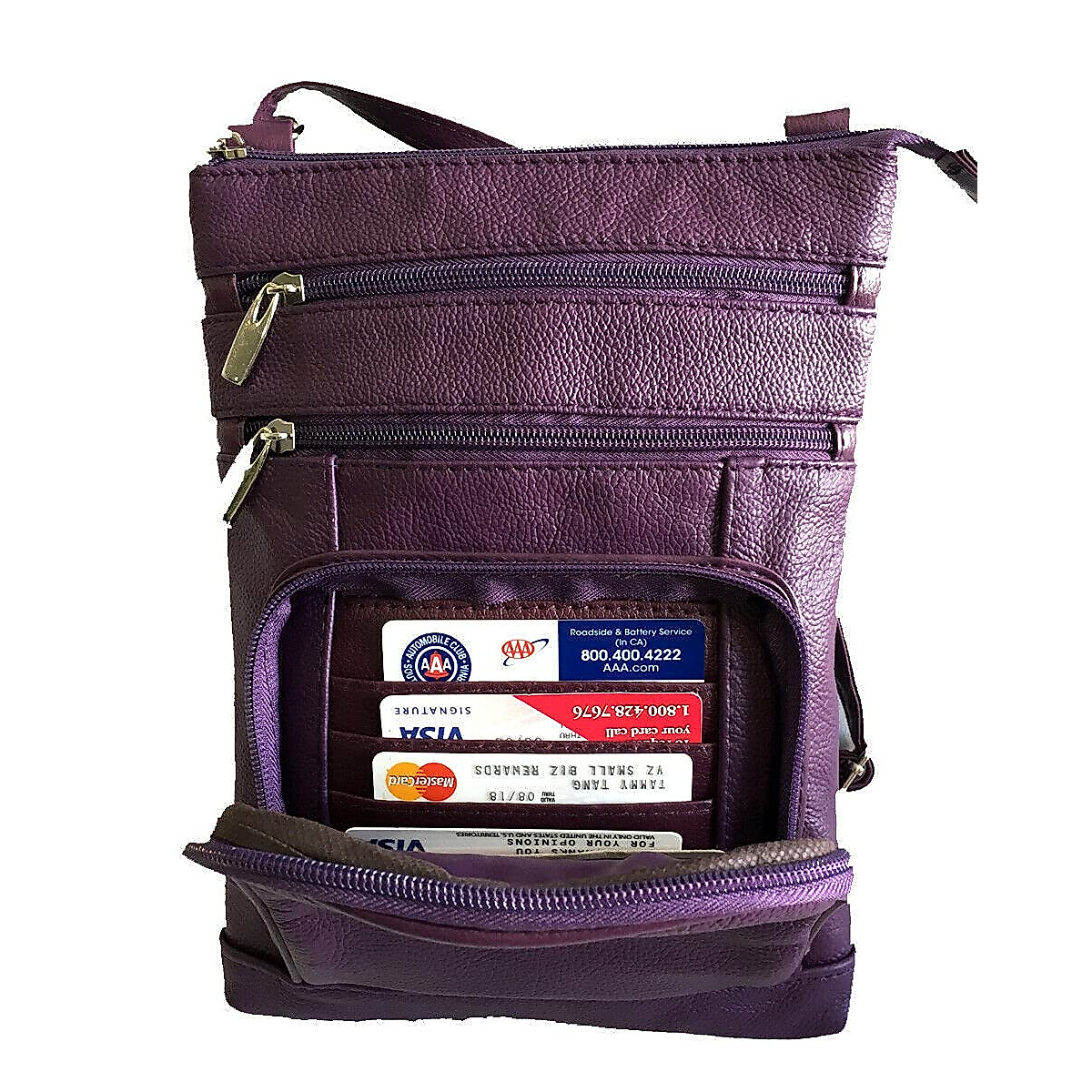 Cross Body Organizer Smart Phone Pockets Real Leather Shoulder Bag Handbag Purse (Purple)