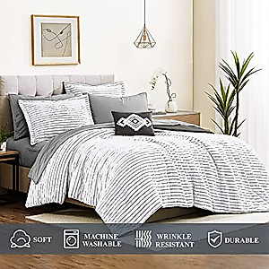 WRENSONGE Boho Queen Jacquard Comforter Set, 8 Pieces Black and White Striped Tufted Comforter Set, Microfiber Cozy Farmhouse Bedding Set with Decor Pillow, Lightweight Breathable for All Seasons