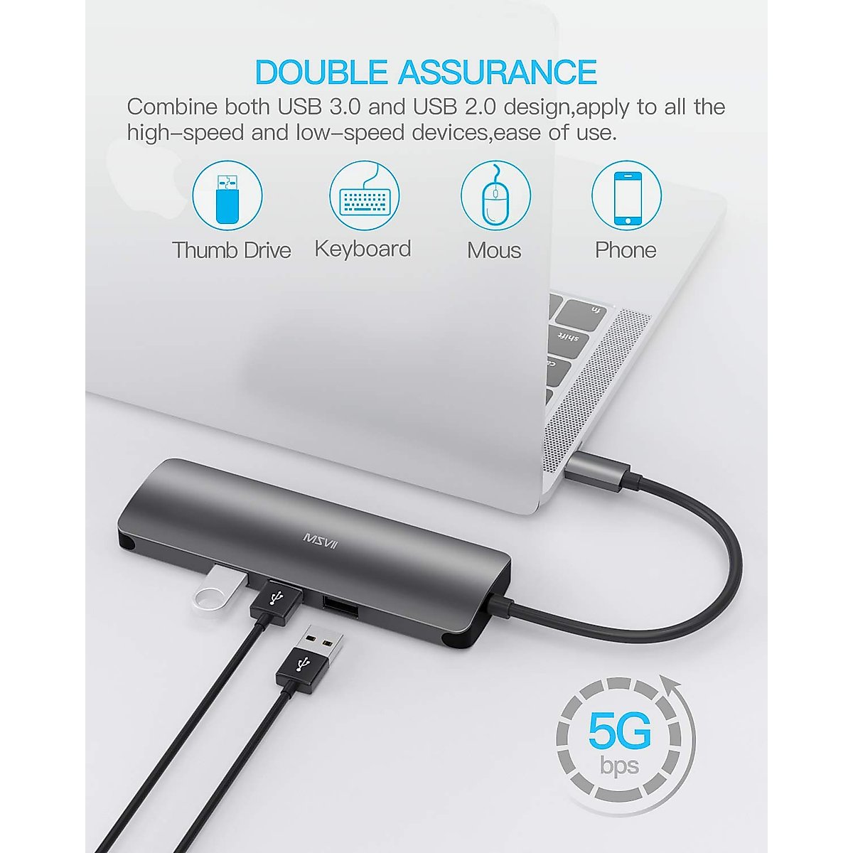 MSVII USB C Hub, 9 in 1 USB Type C Adapter with Ethernet, 4K USB C to HDMI, 3 USB 3.0 Ports, SD/TF Card Reader, 3.5mm Audio Jack, PD Fast Charging for Mac Book Pro and Other Type-C Laptops