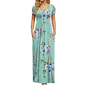 DB MOON Womens 2023 Casual Summer Maxi Dresses Short Sleeve Empire Waist Spring Long Dress with Pockets(Mint Green Floral, M)