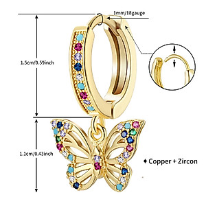 PWUEITR Butterfly Earrings for Women Small Gold Hoop Earrings with Charms Zircon Star Moon Huggie Dangle Earrings Valentine's Day Wedding Mother's Day Gift,butterfly