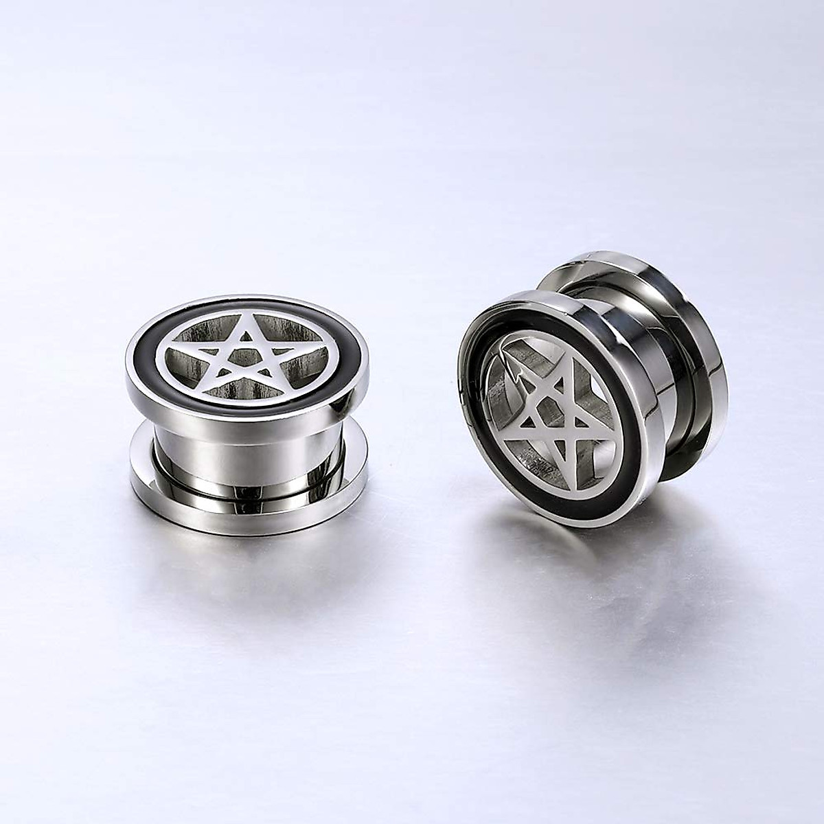 ZS Pentgram Star Ear Plug Tunnels Piercing 316L Stainless Steel Expander for Ear Body Piercing (Gauge=11/16"(18mm))