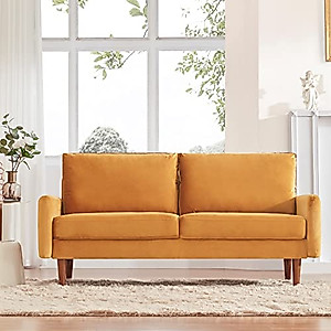 Dreamsir 58'' Mid Century Modern Sofa, Small Love Seats for Small Spaces, Velvet Couch with Two Storage Bags, Velvet Sofa for Living Room & Apartment (Loveseat, Ginger)