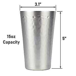 ARORA Aluminum Cups, Metal Anodized Hammered Silver Tumbler Set, Aluminum Cold-Drink Cup 15oz Cup Set of 6