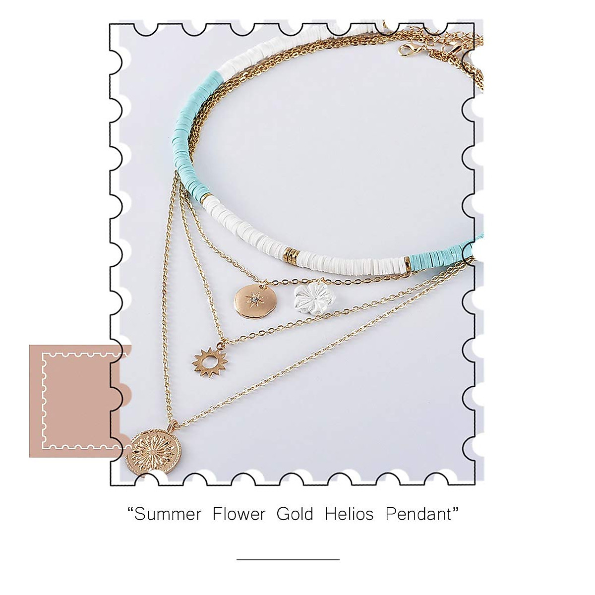 Gangel White Heishi Surfer Choker Layered Necklace Gold Flower Helios Necklace Choker Summer Pendant Jewelry for Women