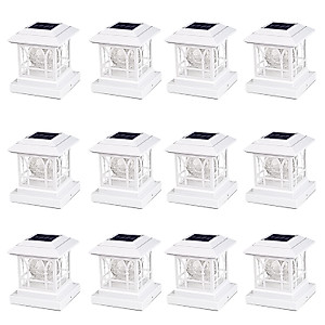 White Solar Post Lights Outdoor Fence Post Lights Fit 3.5x3.5 4x4 4.5x4.5 5x5 Deck Post Lights Solar Powered, RGB & Warm White, 20 LM 1000mAh Battery IP65 Waterproof, ABS Shell Glass Lens (12 Pack)
