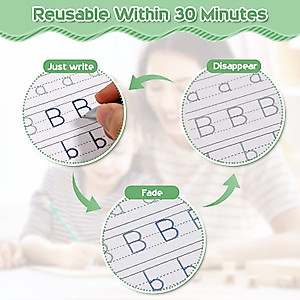 Magic Ink Copybooks for Kids Reusable Handwriting Workbooks for Preschools Grooves Template Design and Handwriting Aid Magic Practice Copybook for Kids The Print Writing (4 Books with Pens)