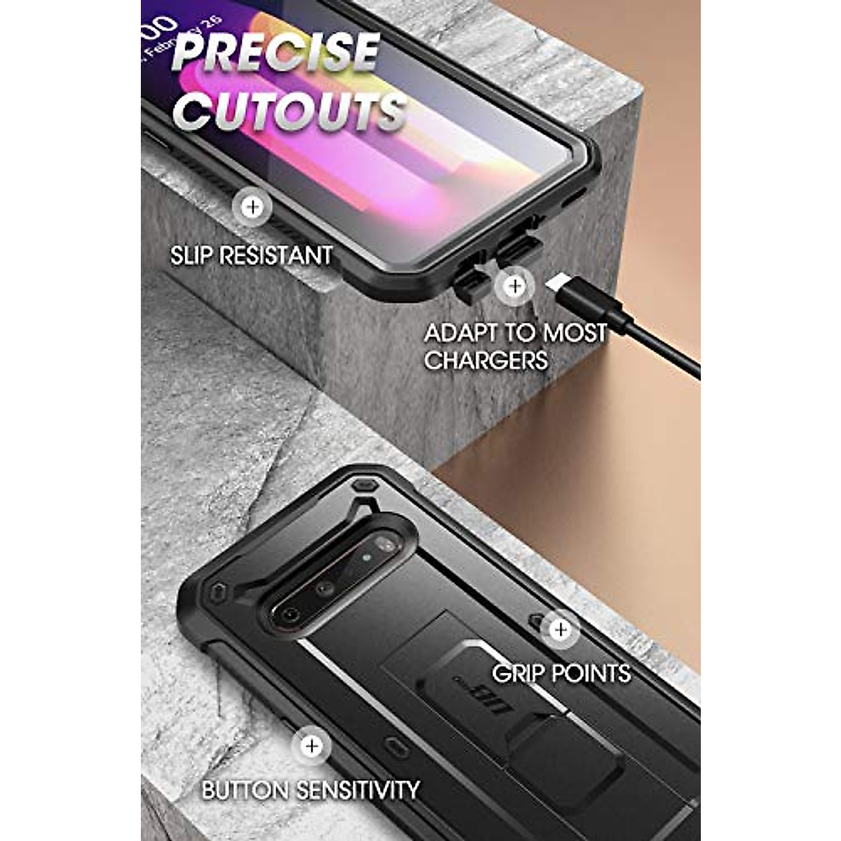 SUPCASE Unicorn Beetle Pro Series Case Designed for LG V60 ThinQ (2020 Release),Full-Body Rugged Holster & Kickstand Case with Built-in Screen Protector (Black)