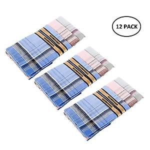 uywapvt 12Pcs Cotton Men Handkerchiefs, 15“ x 15" Coloured Stripe 100% Soft Cotton Mens Handkerchiefs Checkered Pattern Pocket Square Hankies Gift for Gentleman Father Male Friend