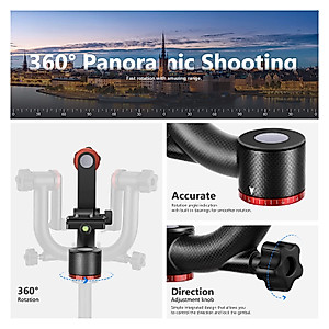 Neewer GM100 Professional Heavy Duty Carbon Fiber Gimbal Tripod Head with 1/4” Quick Release Plate, Bearing Structure Supports Smoother 360 Degree Panoramic Shooting for DSLR Camera Up to 30lbs/13.6kg