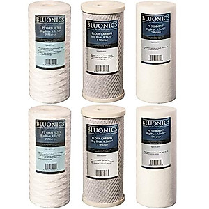 Bluonics String-wound Sediment, CTO Carbon & Sediment (2of each) Filter Set for our Well Water System > 6pcs 4.5" x 10" Whole House Cartridges