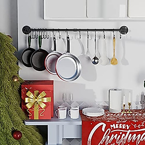 Auroglint Wall Mounted Pan Rack, Pan Organizer Hanging Pots Holder Kitchen Storage Shelf with 17 Hooks—black