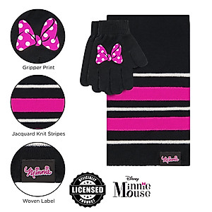 Disney baby girls Toddler Minnie Mouse Winter Hat, Scarf, and Gloves Or Mittens Ages 2-4 4-7 Cold Weather Hat, Black/Pink - Gloves Set, Years US